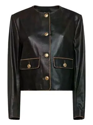 ARMA Button Leather Jacket - Brown