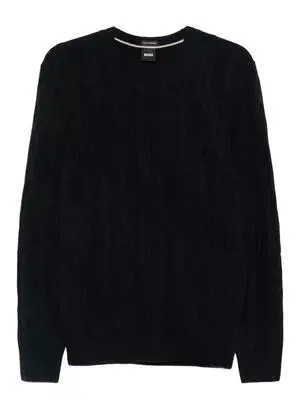 BOSS Cable-knit V-neck Sweater - Blue