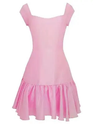 AZLEE Arti Raw Silk Mini Dress - Pink