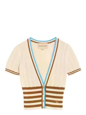 Valentino Garavani Striped Logo-plaque Cardigan - Neutrals