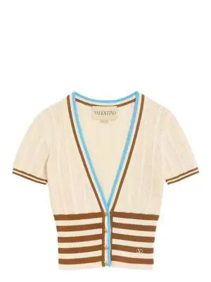 Valentino Garavani Striped Logo Plaque Cardigan - Neutrals