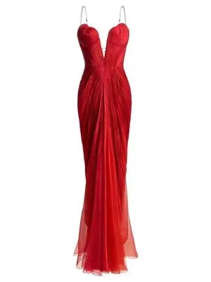 MARIA LUCIA HOHAN Cecilia Plunge-neck Maxi Dress - Red