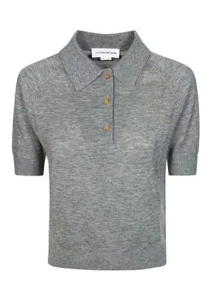 Victoria Beckham Button Polo Top - Grey