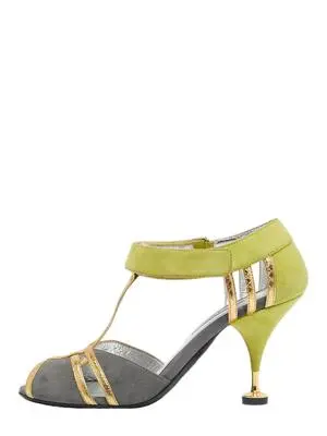 Prada T-strap Leather High Heel Shoes - Grey
