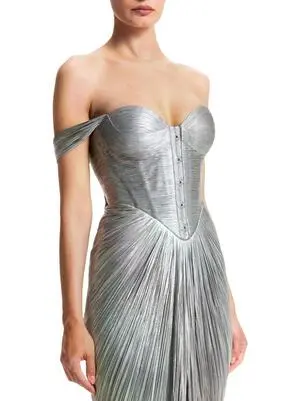 MARIA LUCIA HOHAN Susie Off-shoulder Pleated Dress - Silver