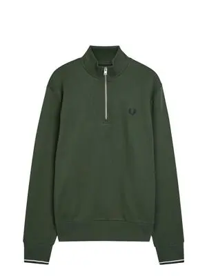 Fred Perry Logo-embroidered Half-zip Sweatshirt - Dark Green