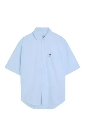 Ami Logo-embroidered Cotton Gabardine Shirt - Blue