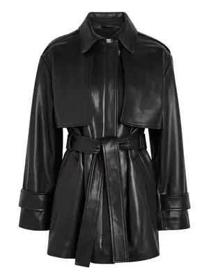 Nour Hammour Priya Belted Leather Jacket - Black