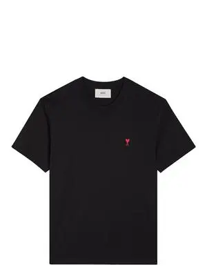 Ami Logo-embroidered Cotton T-shirt - Black