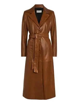 Nour Hammour Scarlett Belted Leather Trench Coat - Brown