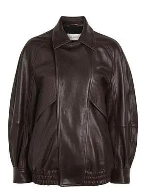 Nour Hammour Grained Leather Jacket - Dark Brown