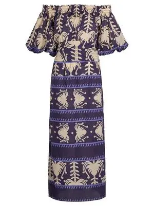 Johanna Ortiz Patterned Cotton-poplin Midi Dress - Beige