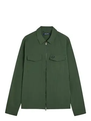 Fred Perry Logo-embroidered Crinkled Overshirt - Dark Green