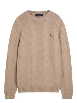 Fred Perry Logo Cable-knit Wool-blend Jumper - Cream