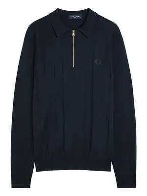 Fred Perry Logo-embroidered Fine-knit Jumper - Navy