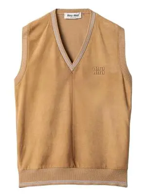 Miu Miu Wool And Suede Vest - Camel Brown