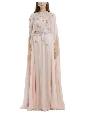 DINA MELWANI Floral Beaded Maxi Dress - Pink