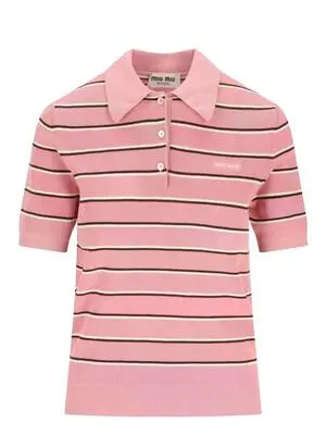 Miu Miu Striped Polo Shirt - Pink