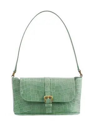 By Far Miranda Croco-embossed Leather Shoulder Bag - Green