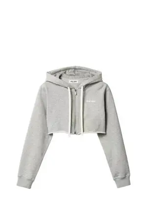 Miu Miu Raw-cut Zip-up Cropped Hoodie - Grey