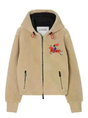 Burberry Embroidered Hooded Fleece Jacket - Neutrals