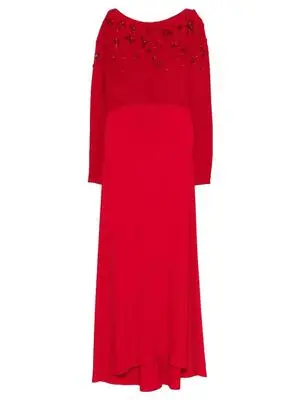 Alberta Ferretti Embellished Long-sleeve Maxi Dress - Red