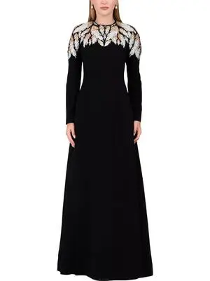 DINA MELWANI Crystal-leaf Maxi Dress - Black