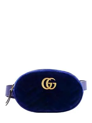 Gucci GG Marmont Matelassé Velvet Belt Bag Blue