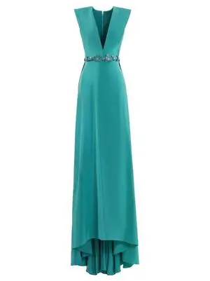 SAIID KOBEISY V-neck Sleeveless Maxi Dress With Floral Belt - Blue