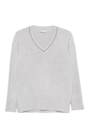 LE TRICOT PERUGIA V-neck Ribbed Sweater - Grey