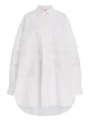 Carolina Herrera Embroidered Stretch-cotton Button-down Top - White