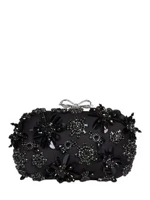 SELF-PORTRAIT Crystal-embellished Floral Clutch - Black