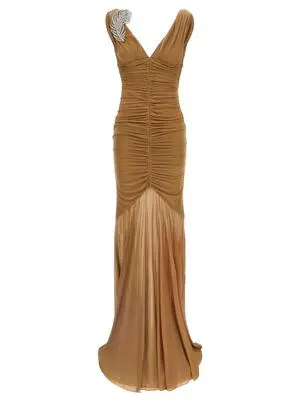 Giuseppe Di Morabito V-neck Rhinestone-brooch Maxi Dress - Brown