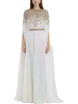 DINA MELWANI Crystal-embellished Cape-sleeve Maxi Dress - White