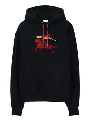 Burberry Equestrian Knight Design Cotton Hoodie - Black
