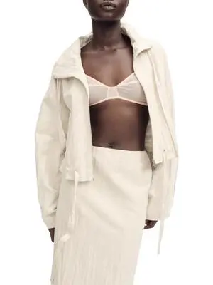 Mango Oversize Crop Cotton & Linen Jacket - Light/pastel Grey