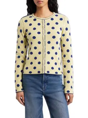 DAMSON MADDER Tabitha Polka Dot Reversible Merino Wool Cardigan - Butter