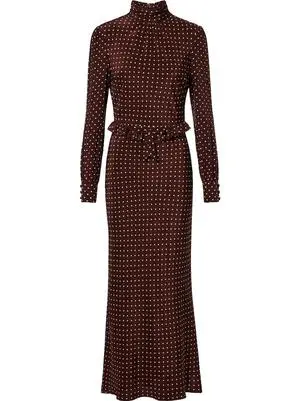 Alessandra Rich Polka-dot Silk Midi Dress - Brown
