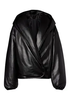 Alaïa Hooded Leather Bomber Jacket - Black