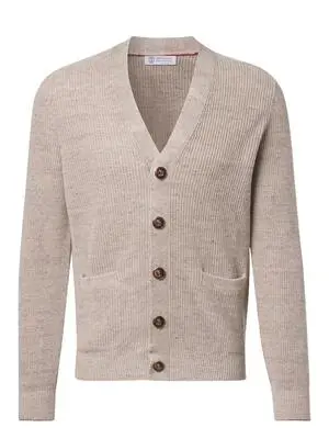 Brunello Cucinelli Ribbed-knit Linen And Cotton Cardigan - Beige