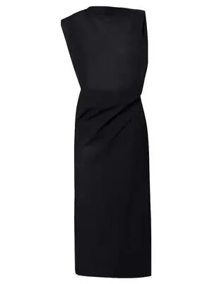 Jacquemus Draped Cotton-blend Poplin Midi Dress - Black