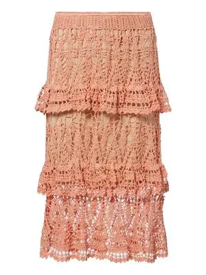 Anna Kosturova Elsie Crochet Cotton Midi Skirt - Orange