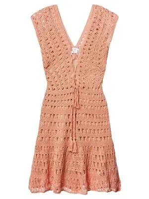 Anna Kosturova Jennifer Crochet Cotton Mini Dress - Pink