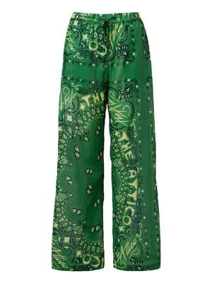 Attico Bandana Cotton Muslin Palazzo Pants - Green
