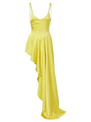 David Koma Asymmetric Draped Satin Mini Dress - Yellow