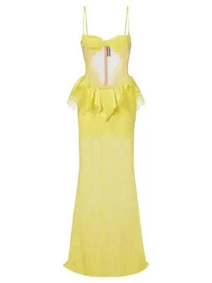 David Koma Peplum Lace Cocktail Dress - Yellow