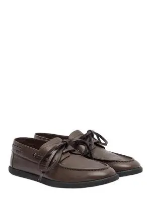 THE ROW Novus Sailor Leather Boat Shoes - Brown