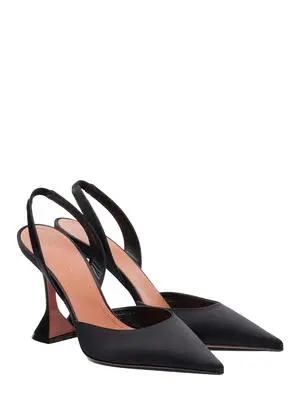 Amina Muaddi Holli 95 Satin Slingback Pumps - Black