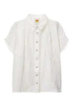 Farm Rio Embroidered Cotton Shirt - White