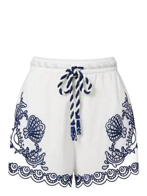 Farm Rio Floral Embroidered Cotton Shorts - White